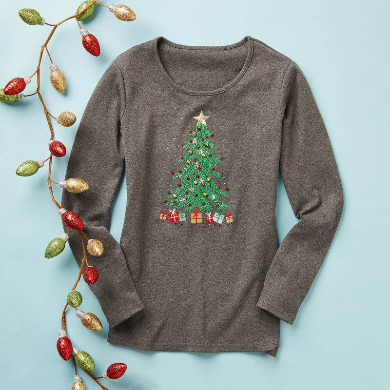 Comfy Embroidered Holiday Tee by Quacker Factory.
