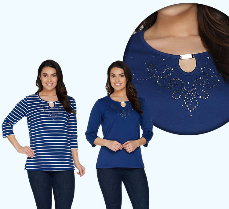 Quacker Factory Keyhole Neck Set of 2 Knit T-Shirts!