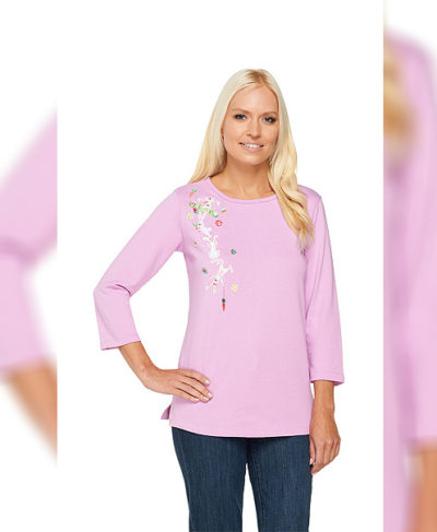 Quacker Factory 3/4 Sleeve T-Shirt with Fun Dangle for Easter!