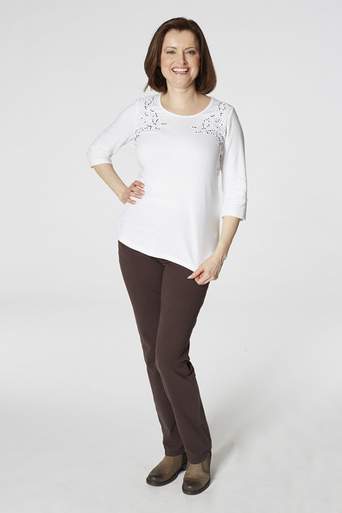 NEW Quacker Factory 3/4-Sleeve Lace Front Knit T-Shirt w/ Rhinestones!