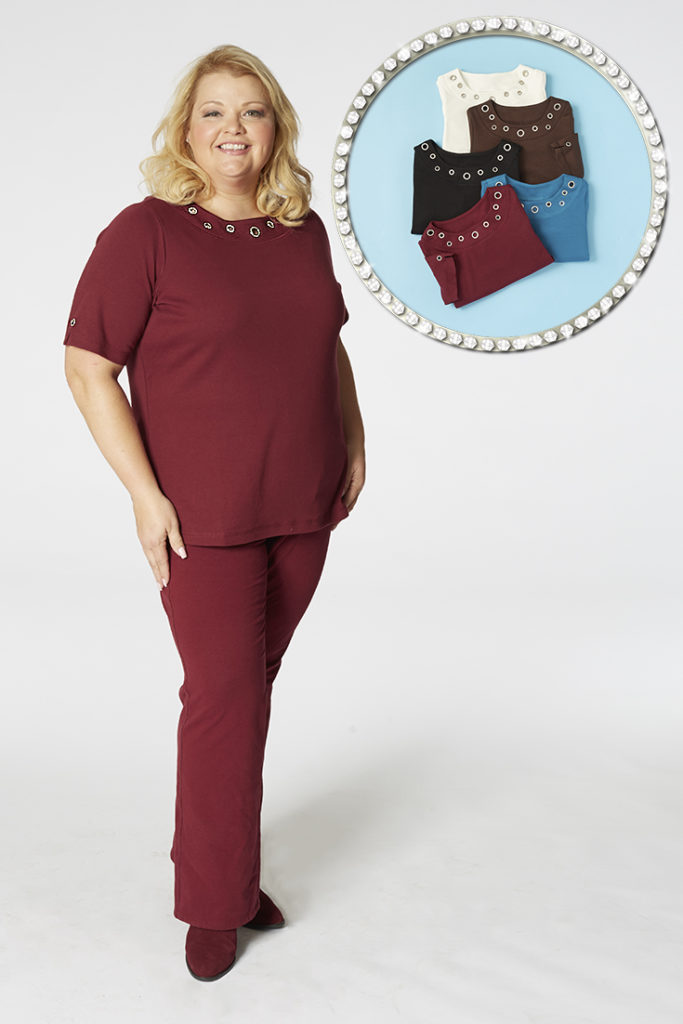 NEW Quacker Factory Rhinestone Grommet Elbow-Sleeve Knit Top!