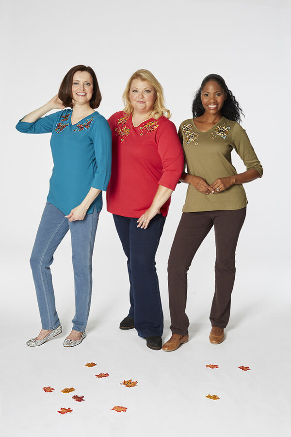 NEW Quacker Factory 3/4-Sleeve V-Neck Autumn Motif Knit Top!